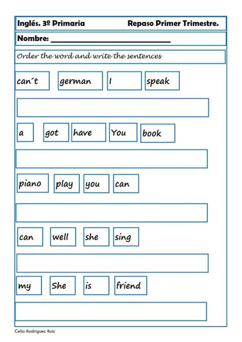 Fichas De Inglés Para Cuarto De Primaria Ejercicios De Ingles