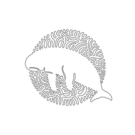 Continuous One Curve Line Drawing Of Cute Dugong Abstract Art In Circle Single Line Editable