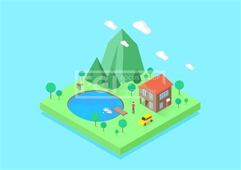 Ill196 프리진 일러스트 아이소메트릭 공간 그림자 고요한 조용한 캐릭터 여름 풍경 자연 그래픽 입체 오브젝트 소스 디자인소스 디자인 섬