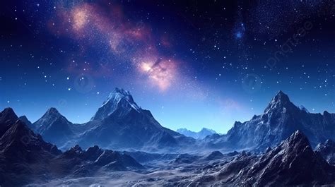 별빛 밤하늘 아래 장엄한 산등성이 위에서 움직이는 은하계를 3차원으로 그린 그림 은하수 은하계 하늘 별이 빛나는 하늘 배경