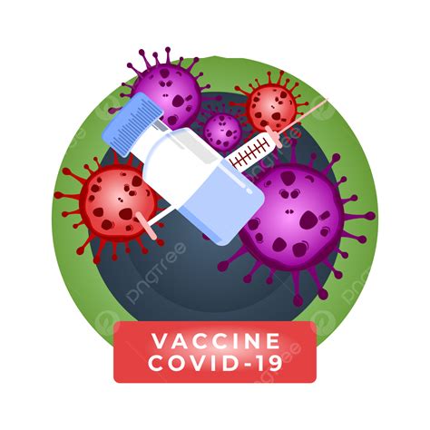 Illustration Of Vaccine And Syringe Crossing In Front Virus Mask Red