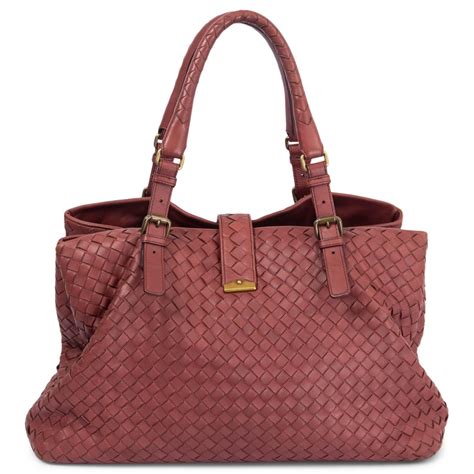 Bottega Veneta Burgundy Intrecciato Leather Roma Medium Tote Bag At