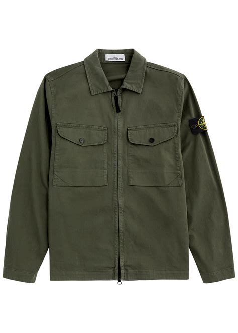 Stone Island Logo Stretch Cotton Overshirt Green Stone Island