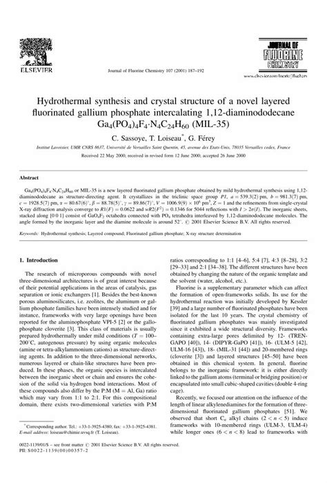 Pdf Hydrothermal Synthesis And Crystal Structure Of A Novel Layered Fluorinated Gallium