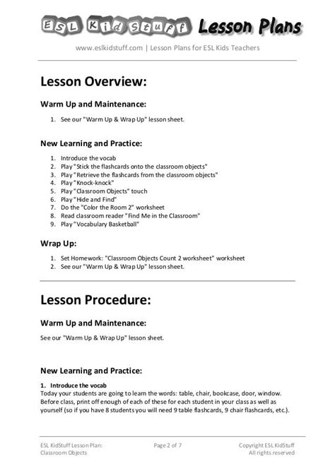 Classroom Objects Lesson Plan