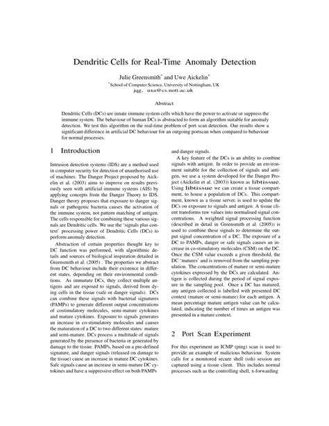 Pdf Dendritic Cells For Real Time Anomaly Detection