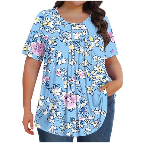 Oplxuo Womens Plus Size Tops Summer Casual Floral Print Shirts Short