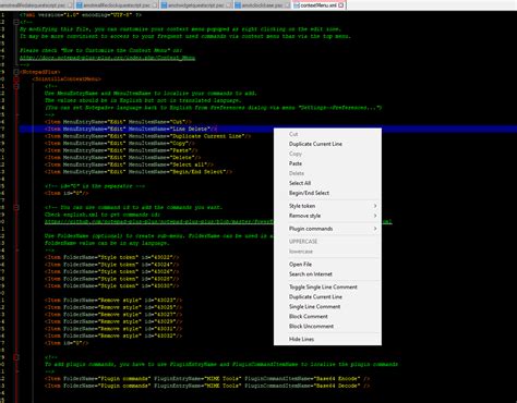 how to add a delete line command to the context menu notepad