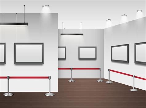 사진 갤러리 또는 현대 미술관 내부 모형 현실적인 벡터 일러스트 레이 션 무료 벡터