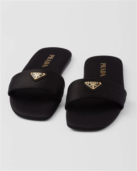 Black Satin Slides Prada