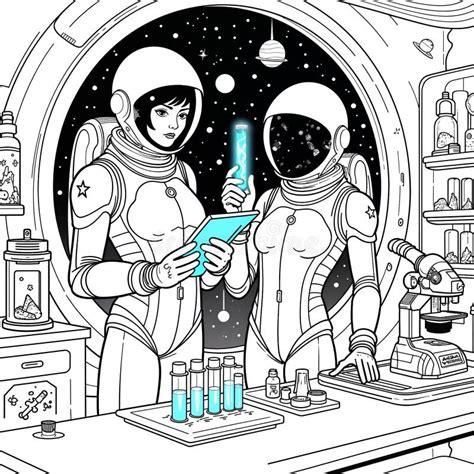 Space Laboratory Scene With Astronauts And Scientific Equipment Stock Illustration