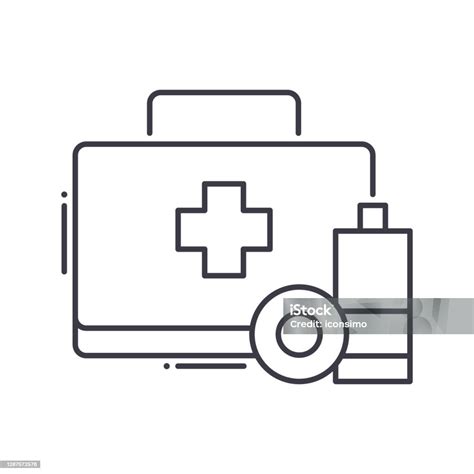 응급 처치 키트 아이콘 선형 격리 된 그림 얇은 선 벡터 웹 디자인 기호 흰색 배경에 편집 가능한 스트로크와 개요 개념 기호 가방에 대한 스톡 벡터 아트 및 기타 이미지