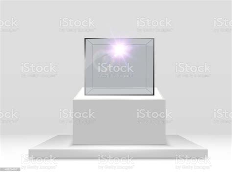 흰색 스탠드에 현실적인 유리 상자 또는 컨테이너 벡터 그림입니다 0명에 대한 스톡 벡터 아트 및 기타 이미지 0명 3차원