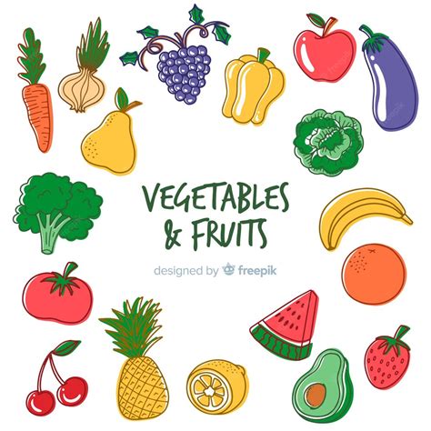 손으로 그린 유기농 식품 모음 무료 벡터
