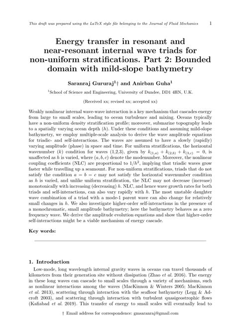 Pdf Energy Transfer In Resonant And Near Resonant Internal Wave Triads For Non Uniform