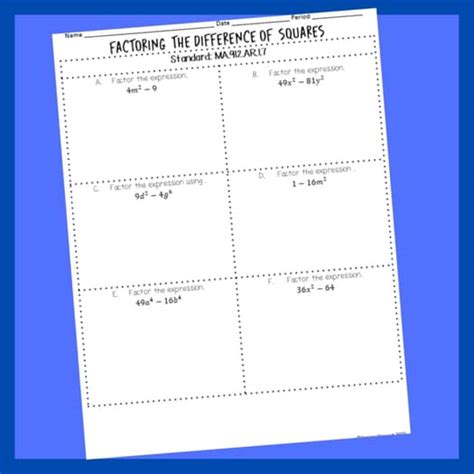 Factoring The Difference Of Squares Notes By Thats Mathy By Jessica