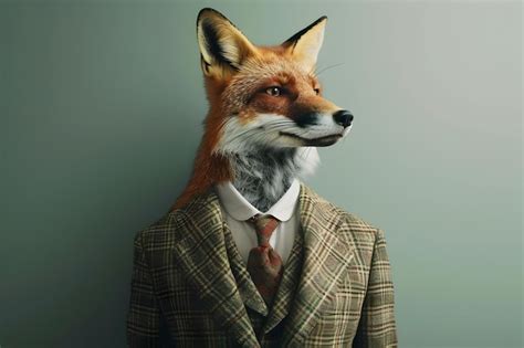 Premium Photo Dapper Fox In Tweed Suit Posing For Elegant Candid Portrait