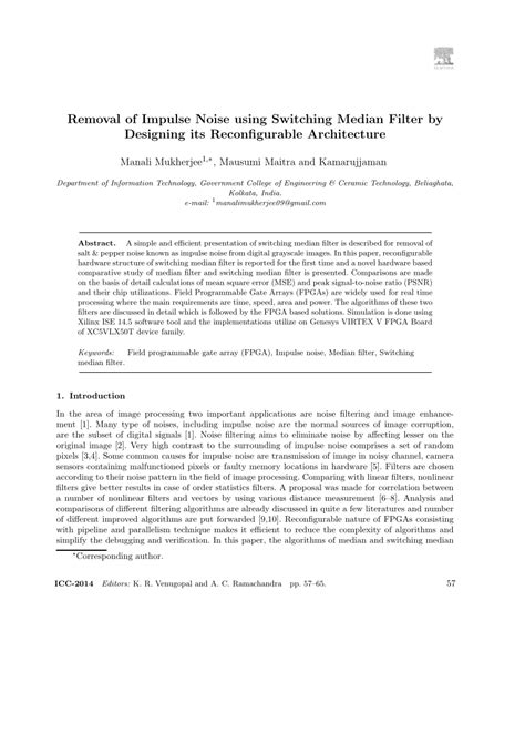 Pdf Removal Of Impulse Noise Using Switching Median Filter By