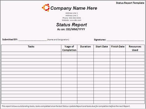 Status Report Template Free Word Templates