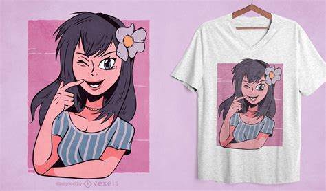 Flower Anime Girl T Shirt Design Vector Download