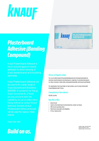Knauf Plasterboard Adhesive Bonding Compound Product Data Sheet Knauf
