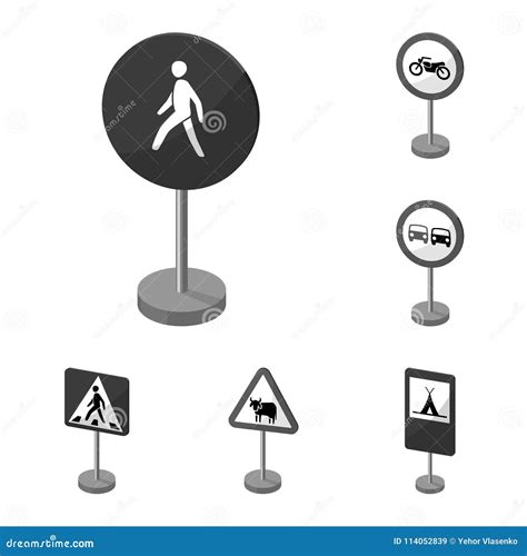 Different Types Of Road Signs Monochrome Icons In Set Collection For