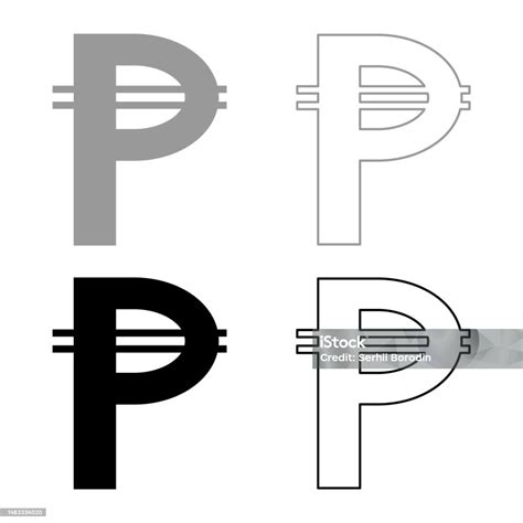 필리핀 페소 통화 화폐 기호 페소 세트 아이콘 회색 검정 색상 벡터 일러스트레이션 이미지 솔리드 채우기 윤곽선 등고선 얇은 플랫 스타일 0명에 대한 스톡 벡터 아트 및 기타