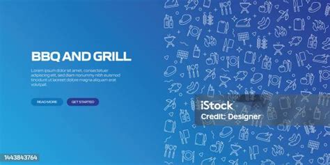 Bbq와 그릴 선형 아이콘과 웹 배너 트렌디 한 선형 스타일 벡터 굽기에 대한 스톡 벡터 아트 및 기타 이미지 굽기 배경 주제 스테이크 Istock