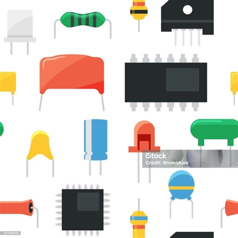 전자 부품 패턴 도체 및 반도체 트랜지스터 다이오드 커패시터 소자를 사용한 원활한 인쇄 벡터 텍스처 0명에 대한 스톡 벡터 아트