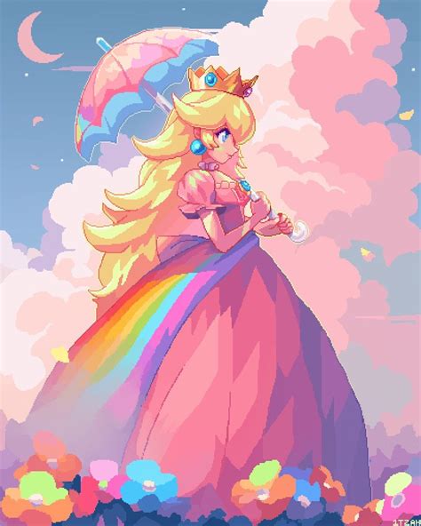 Princess Peach Pixel Art By 1tzah Rmushroomkingdomwaifus