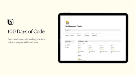 100 days of code notion template