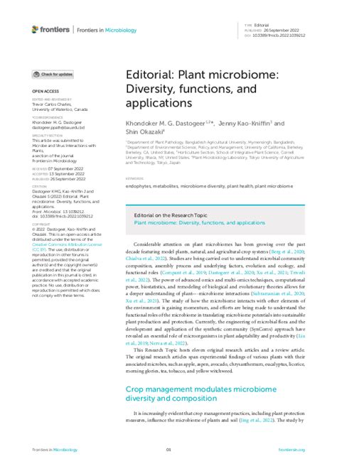 Pdf Editorial Plant Microbiome Diversity Functions And Applications