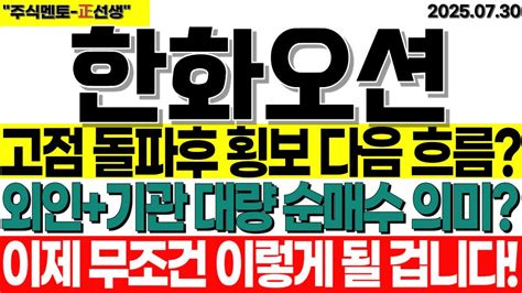 한화오션 주가전망 고점 돌파후 현재 구간 횡보 중 이제 다음 흐름은 외인기관 대량 순매수의 진짜 의미는 이겁니다 이제 무조건 이렇게 될 겁니다 꼭 이렇게 하세요