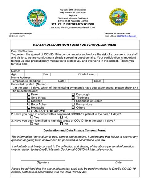 Health Declaration Form School Learners Pdf Public Health Causes Of Death