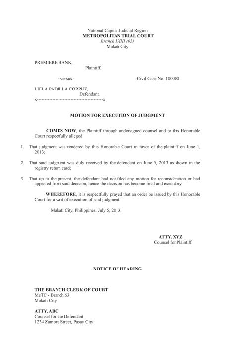 Writ Execution Sample Form Fill Out And Sign Printabl Vrogue Co