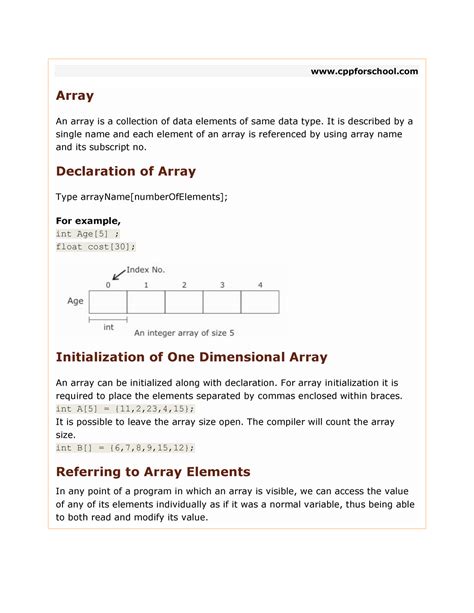 Chapter 12 Array Single Dimension Cppforschool Array An Array Is A