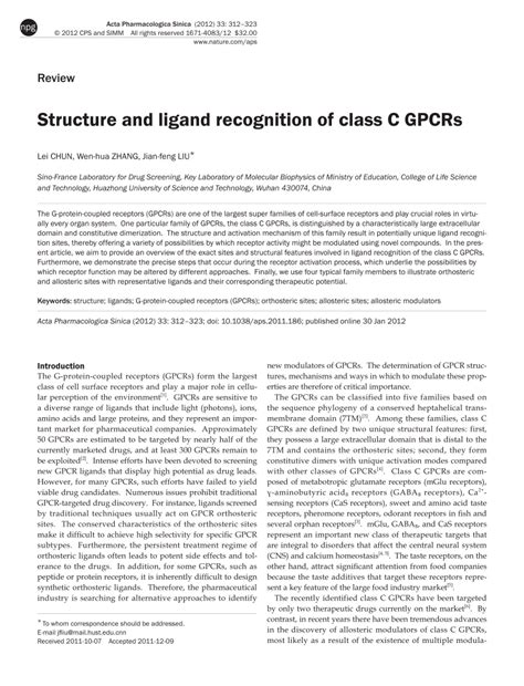 Pdf Structure And Ligand Recognition Of Class C Gpcrs