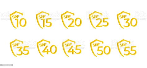 자외선 차단제 제품의 아이콘입니다 흰색 배경에 격리 된 플랫 Spf 자외선 차단 아이콘 세트입니다 Spf 30 50 태양 자외선