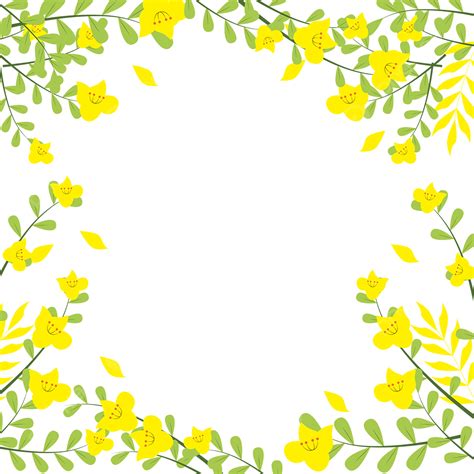 Yellow Flowers Botanical Illustration Decorative Border Yellow