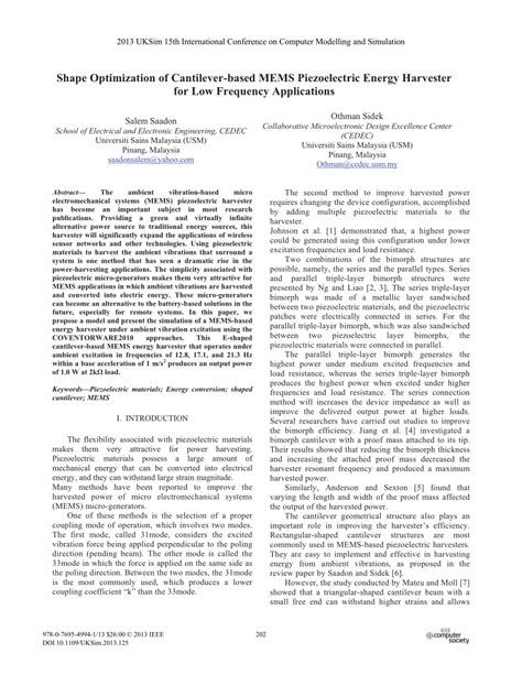 Pdf Shape Optimization Of Cantilever Based Mems Piezoelectric Energy Harvester For Low