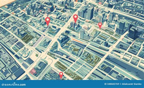 City Map With Pins Marking Notable Locations For Exploration Stock Illustration Illustration
