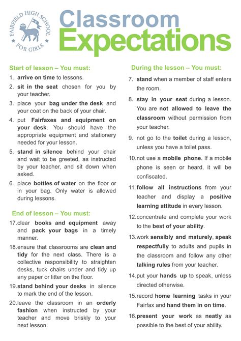 High School Classroom Expectations