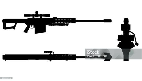 검은 저격 소총 실루엣 벡터 일러스트 레이 션 흰색 배경 스나이퍼 아이콘 스나이퍼 실루엣 기관총 벡터 실루엣 그림 절연 통하고 있는 백색 배경 측면 상단 전면 View
