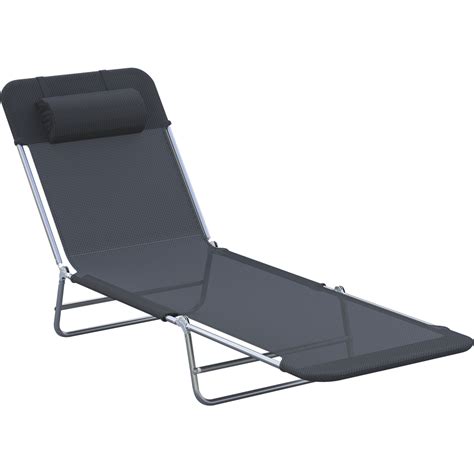 Outsunny Light Black Portable Garden Reclining Sun Lounger Wilko