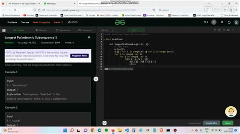 Longest Palindrome Subsequence Potd Gfg Python Youtube