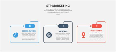슬라이드 프리젠테이션을 위한 폴더 모양과 화살표 선이 있는 3점 템플릿이 있는 Stp 마케팅 인포그래픽 개요 스타일 개념에 대한