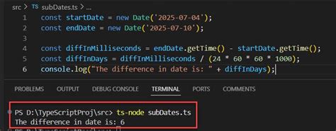 how to subtract dates in typescript
