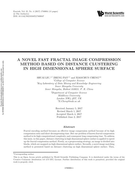 Pdf A Novel Fast Fractal Image Compression Method Based On Distance Clustering In High