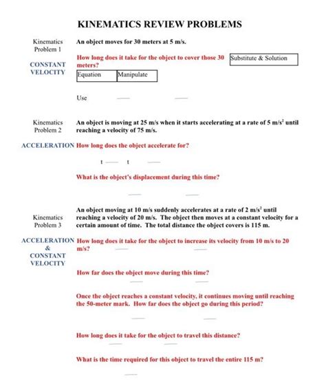 solved kinematics review problems kinematics an object moves