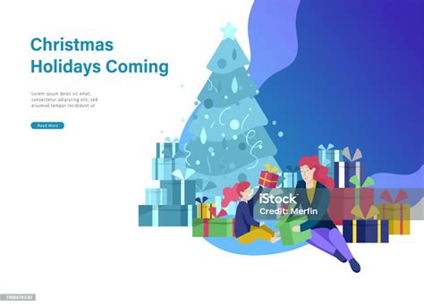 방문 페이지 템플릿 인사말 카드 겨울 휴일 메리 크리스마스와 새해 복 야 웹 사이트 피플 캐릭터 패밀리 백팩 언팩 기프트 선물 Html에 대한 스톡 벡터 아트 및 기타